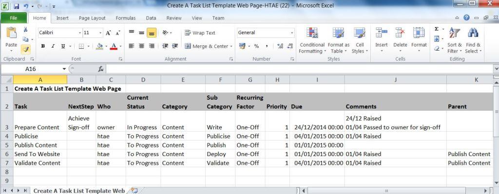 Create A Task List Spreadsheet In Excel